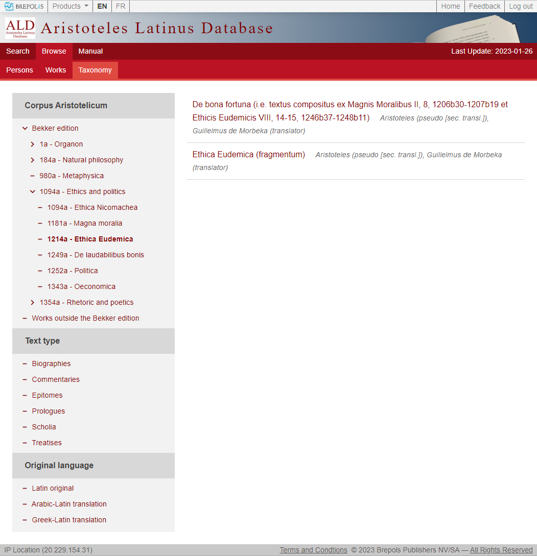 Aristoteles Latinus Database: new interface available! | About Brepolis