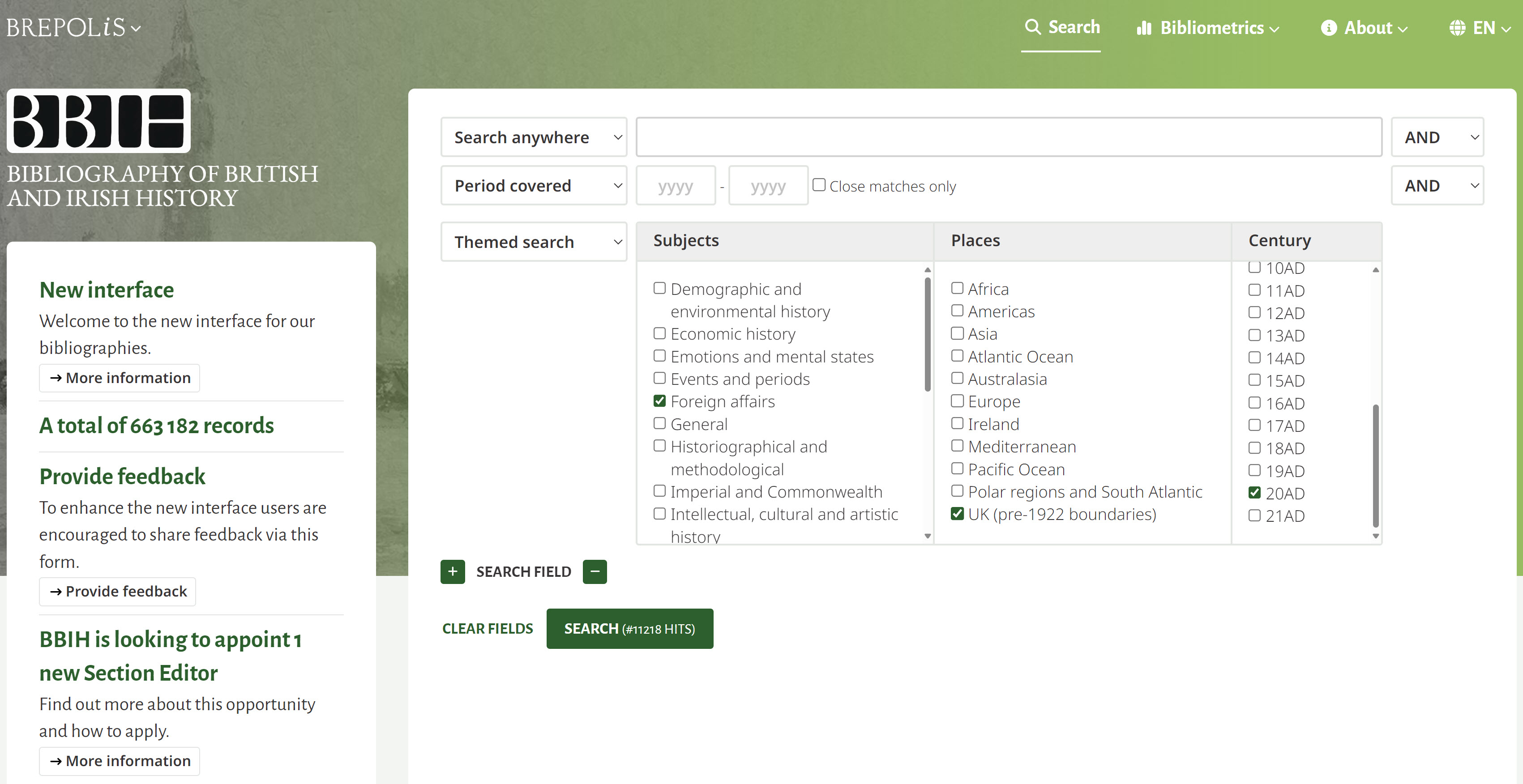 Bibliography of British and Irish History – New Interface | About Brepolis